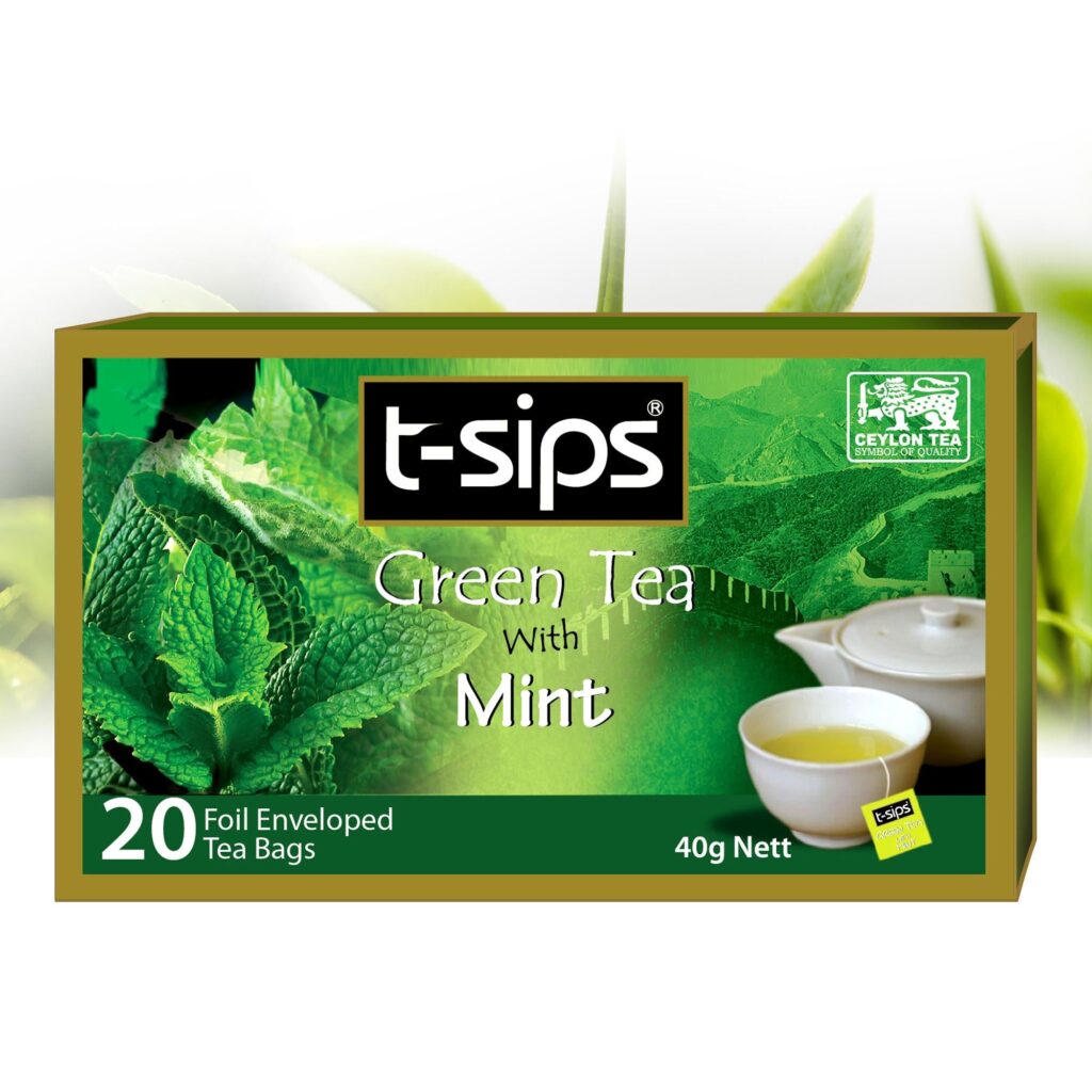 T-Sips Ceylon Green tea with mint tea bags - Ceylon tea brew UK
